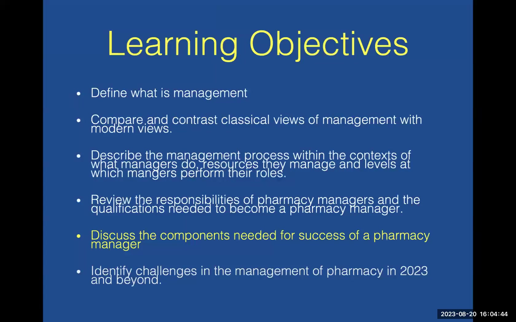 The Basics of Managing a Pharmacy Lecture 1C 8/20/2023 4:04 PM