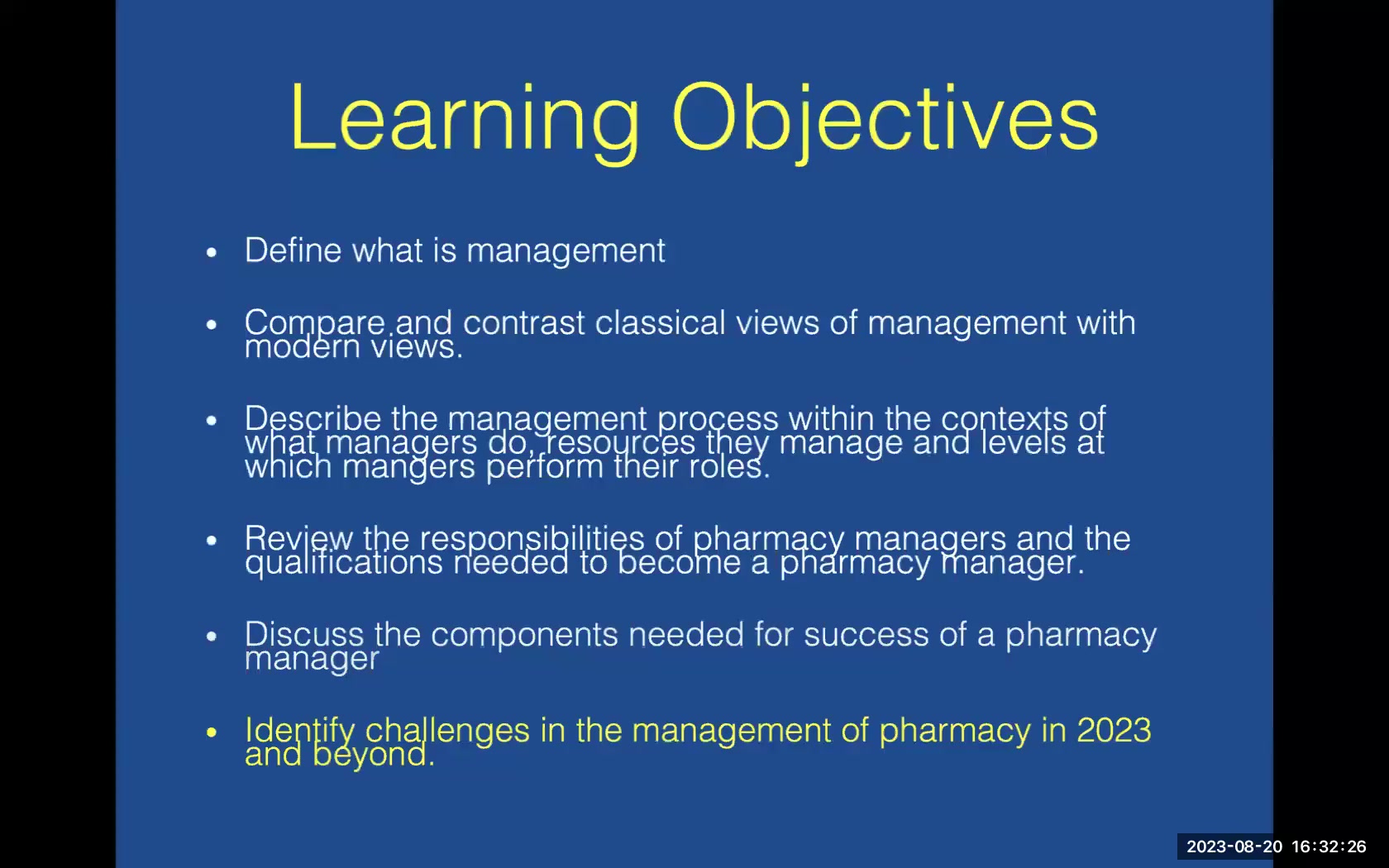 The Basics of Managing a Pharmacy Lecture 1D 8/20/2023 4:32 PM